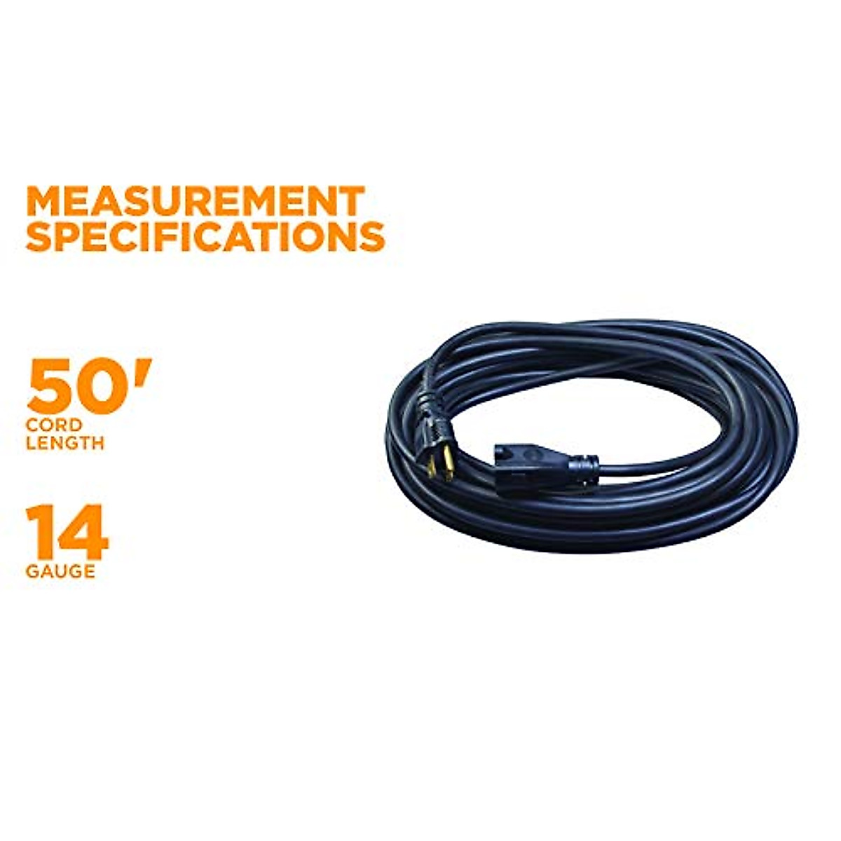 Woods 982452 50-Foot SJTOW Agricultural Outdoor Heavy Duty All- Weather Extension Cord, Oil Resistant Vinyl Jacket, Versatile Use, Powerful 15 Amps, 125 Volts, 1,875 Watt Extension Cord, Black