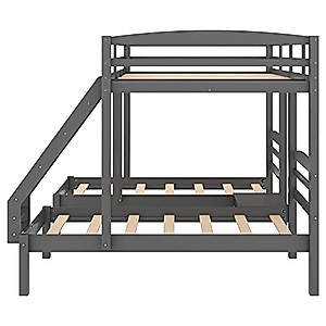 TARTOP Full Over Twin Bunk Bed with Small Drawers & Ladder for Kids/Adults Bedroom,3 in 1 Triple Bunkbed,Solid Pinewood Bedframe w/Safety Guardrals,Space Saving Design & No Box Spring Needed, Gray