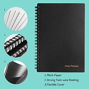 QICENCK Daily Planner, Undated Hourly Planner 150 Pages,To Do List Notebook, Time Management Manual and Planner, 5.2"x7.5" Black