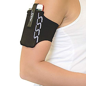 Sprigs Armband for iPhone 11/x/xr/8/7 Plus, Galaxy S10/S9, Google Pixel 4. Lightweight & Comfortable Running Armband, Stretches to Fit All Phones with Case - Black Reflective, Medium