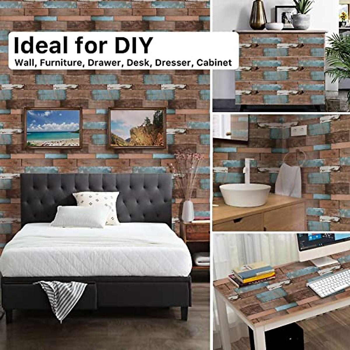 XINOBO (17.71"×118" Faux Wood Wallpaper Peel and Stick Wallpaper Wood Textured Wallpaper Removable Vintage Rustic Shiplap, Self Adhesive Waterproof Contact Paper for Counter Top, Cabinets, Bathroom