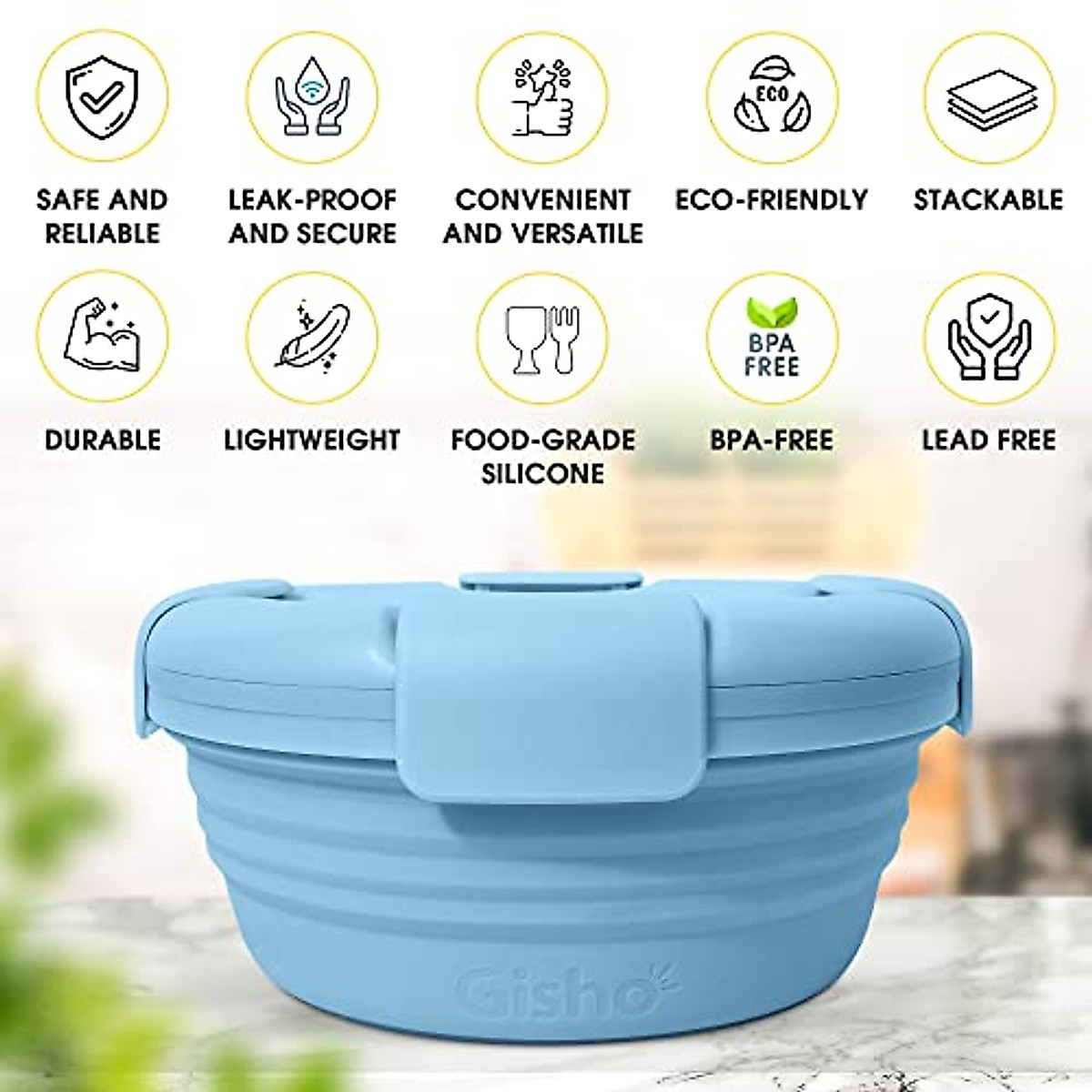 GISHO Collapsible Bowl, Collapsible Silicone Bowl With Lids, Ideal for Camping & Hiking, Picnic, RV, Travel, Dishwasher & Microwave Safe 36oz (Lemonade Pink)