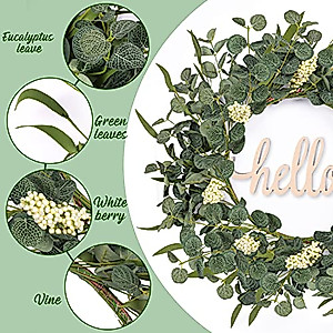 Eucalyptus Wreath for Front Door Outside,Green Wreaths Greenery Porch Decor for St Patricks Day,Winter,Spring,Summer,Christmas,All Season,Year Round,Holiday(with Sign&Hanger, Assembly Needed)