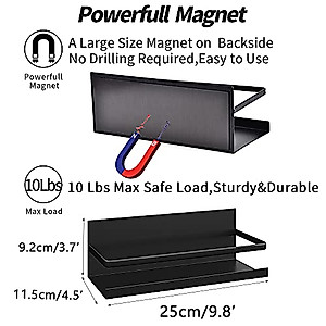 YJSMO Magnetic Spice Rack for Refrigerator,Heave Duty Magnetic Shelf For Kitchen With Strong Magentic Storage Organizer,Fridge Spice Rack for Cabinet,Space Container,Drill free (Black, 2 Pack)