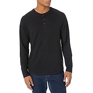 Amazon Essentials Long Sleeve Shirt for Men, Regular-Fit Henley, Available in Big & Tall, Black, Large