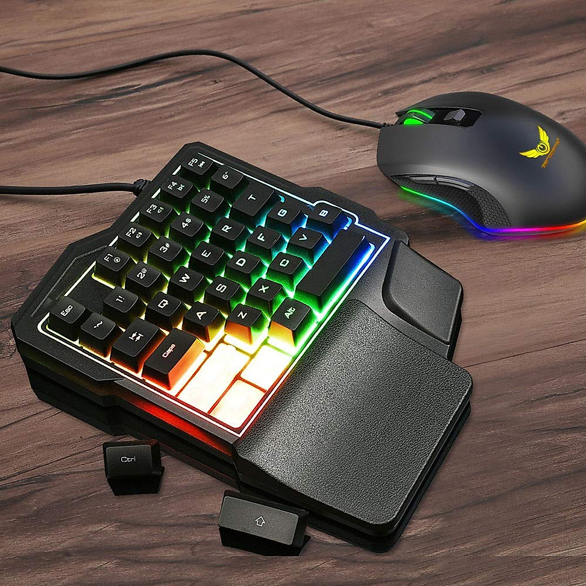 whdz USB Wired Mechanical Feeling Keyboard Mouse Set Ergonomic Single Hand Gaming Keyboard and Backlit Mouse Combo with Wrist Rest Support