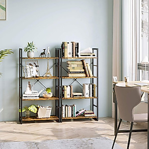 ODK Bookshelf, 4 Tier Shelf Storage Organizer, Modern Book Shelf with Metal Frame for Bedroom, Living Room and Home Office, Rustic Brown