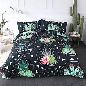 ARIGHTEX Cactus Duvet Cover Set Full Size Geometric Succulents Pattern Pattern Luxury Bedding Set Comforter Cover 1 Duvet Cover and 2 Pillowcases