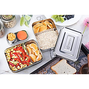 MORE-ECO Classic Stainless Steel Bento Lunch Box Lunch Container Design Holds a Variety of Foods - Metal Bento Box - Dishwasher Safe - Stainless Lid - Stainless 5-in-1