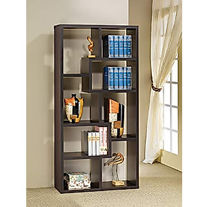 Coaster Home Furnishings Asymmetrical Cube 8-Shelf Bookcase Cappuccino, 11.75" D x 35" W x 70.5" H
