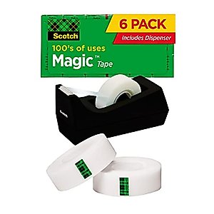 Scotch Magic Tape, 6 Rolls with Dispenser, Numerous Applications, Invisible, Engineered for Repairing, 3/4 x 1000 Inches, Boxed (810K6C38)