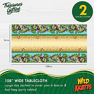 Treasures Gifted Officially Licensed Wild Kratts Birthday Party Supplies - Pack of 2 - Wild Kratts Tablecloth 54 x 108 Inches - Wild Kratts Party Decorations for Tabletop - Happy Birthday Tablecloth