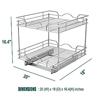OCG Pull Out Drawer Cabinet Organizer（20" W x 18" D x 16.4" H, 2 Tier Heavy Duty Slide Out Kitchen Cabinet Storage Shelves, Sliding Drawer for Cabinet, Wire Frame, Chrome Finish