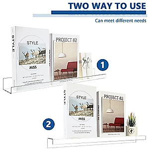 8 Pcs Acrylic Floating Shelves 24 Inch Clear Bathroom Storage Shelves Wall Mounted Book Display Shelves Invisible Floating Wall Ledge Shelf Transparent Spice Rack for Bedroom Office Toy Picture Ledge