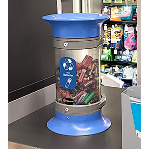 Glasdon C-Thru 5Q Battery Recycling Tube (Blue) – Small Battery Recycling Bin – Compact 5Q Transparent Battery Collection Tube – Standard/Recycle Across America Decals (Standard Battery Decal)