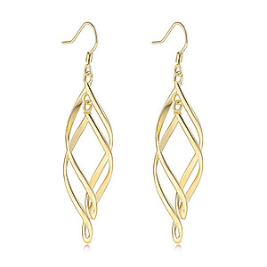 BSTGFTF 18K Gold Linear Swirl Wire Dangle Earrings for Women
