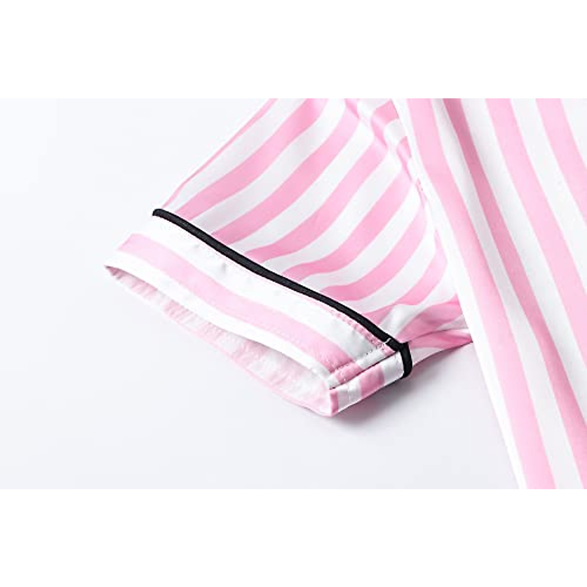 Silk Pjs for Women Set, Cute Silky Matching 2 Pcs Comfy Nightwear Button Down Sexy Soft Satin Summer Pj Short Set, D Pink Stripe, X-Small