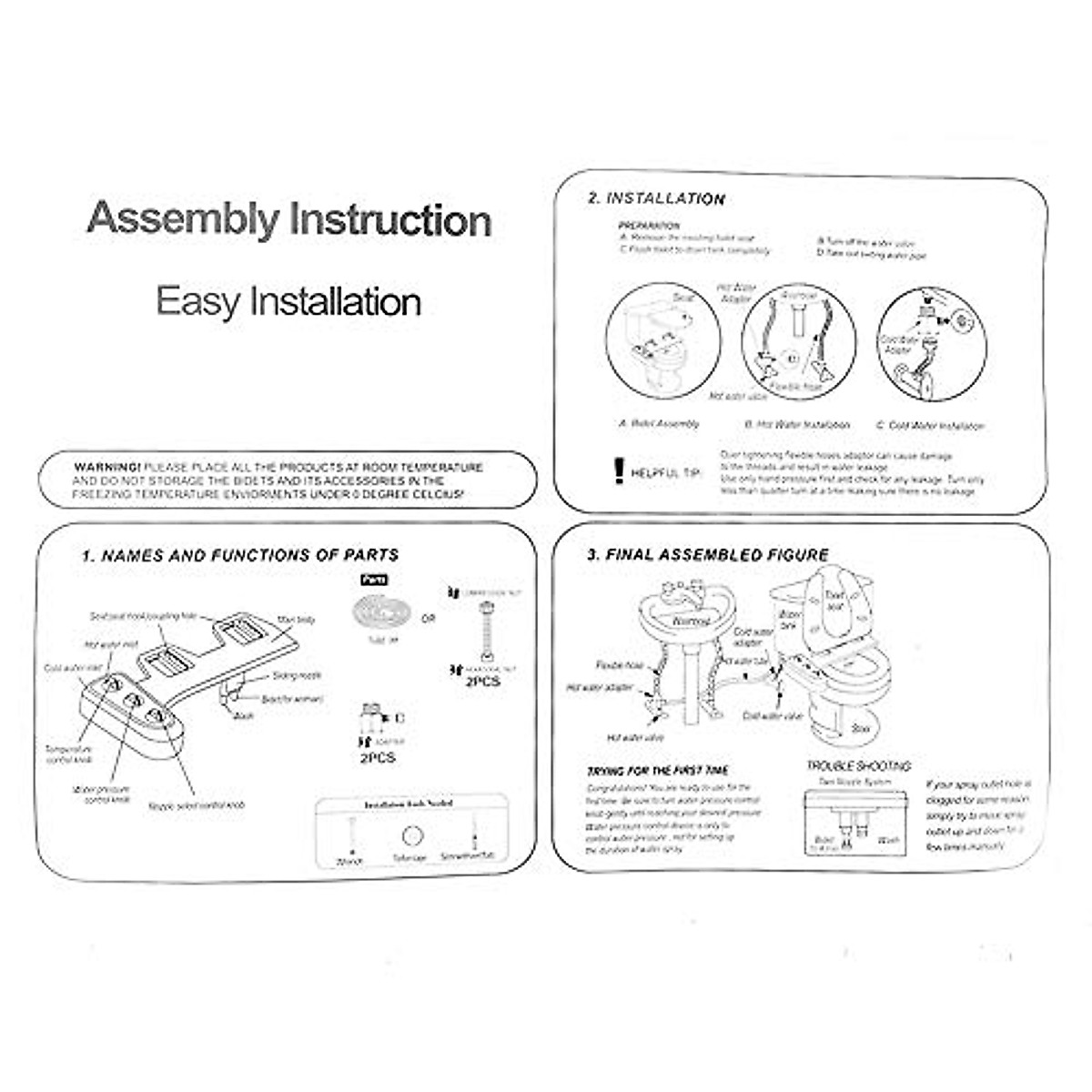 Ejoyous Hot / Cold Bidet Self Dual Nozzle Toilet Attachment Spray Non Electric Bathroom Seat
