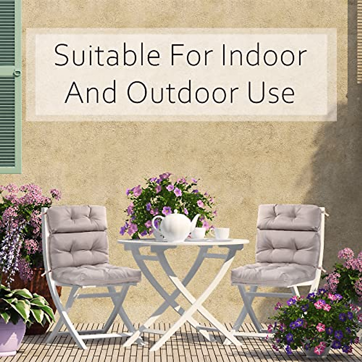 Geelin High Back Patio Chair Cushion Indoor Outdoor Seat Back Chair Cushions Tufted Patio Waterproof Rocking Pads Weather Replacement for Furniture(Khaki,4 Pcs)