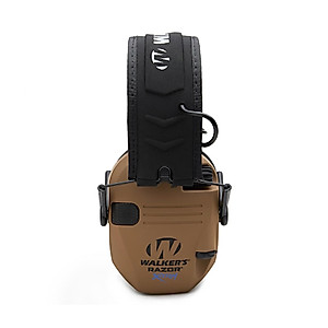 Walker's Razor Slim X-TRM Noise-Cancelling Sound-Enhancing Hunting Gun Range Shooting Electronic Earmuffs with Cooling Pads, Moisture Wicking Headband & 2 AAA Batteries, Battle Brown