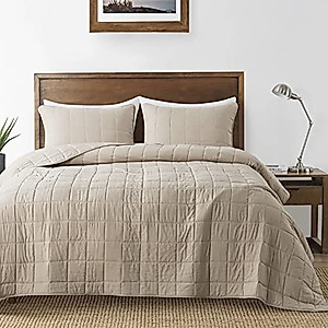 B2EVER Beige Quilt Queen Size Bedding Sets with Pillow Shams, Lightweight Soft Bedspread Coverlet, Quilted Blanket Thin Comforter Bed Cover for All Season Spring Summer, 3 Pieces, 90x90 inches