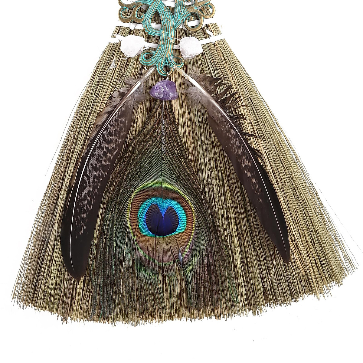 hokojix Crystal Witch BroomMini Car Trim Pendant Crystal Wand Points Broom Healing Home Halloween Decoration