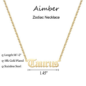 Aimber 18K Gold Plated Astrology Necklace for Women Jewelry,12 Zodiac Pendant Horoscope Constellations Necklace(Letter,Taurus)