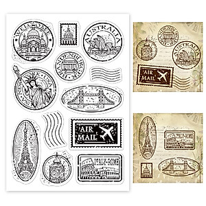 PH PandaHall Clear Stamp for Card Making, City Postmark Stamp Postage Stamps Travel Postage Journey Pattern Transparent Seal Stamps Vintage Film Frame Seal for DIY Scrapbooking Decoration Art Crafts