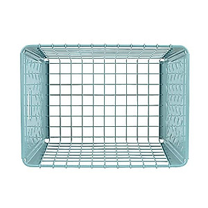 Spectrum Diversified Macklin, Stamped Steel & Wire Basket for Closet & Cubby Storage Vintage-Inspired Design with Customizable Label Plate, Medium, Teal, 1 Count (Pack of 1)