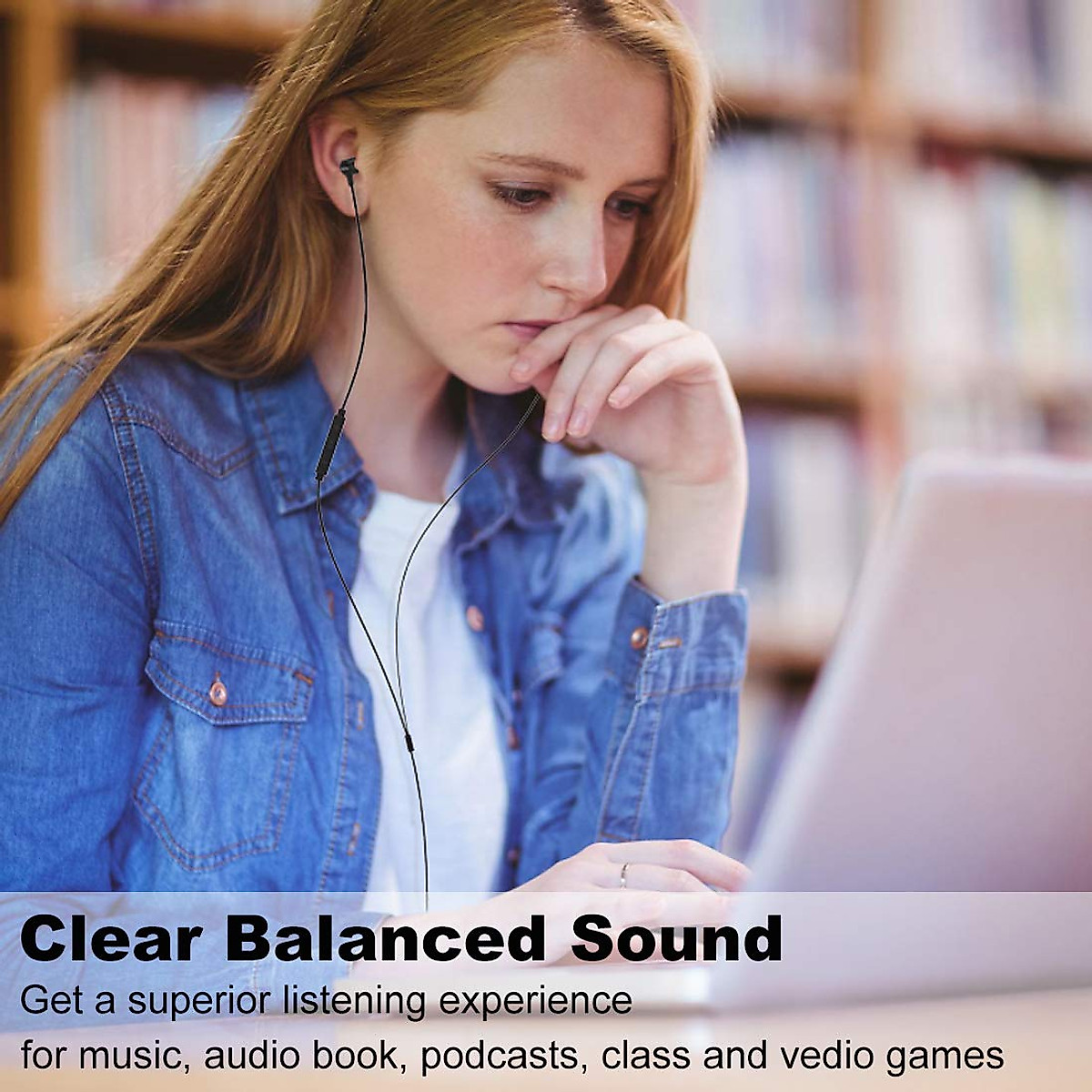 Joymiso Tangle Free Earbuds for Kids Women Small Ears with Case, Comfortable Lightweight in Ear Headphones, Flat Cable Ear Buds Wired Earphones with Microphone and Volume Control for Cell Phone Laptop