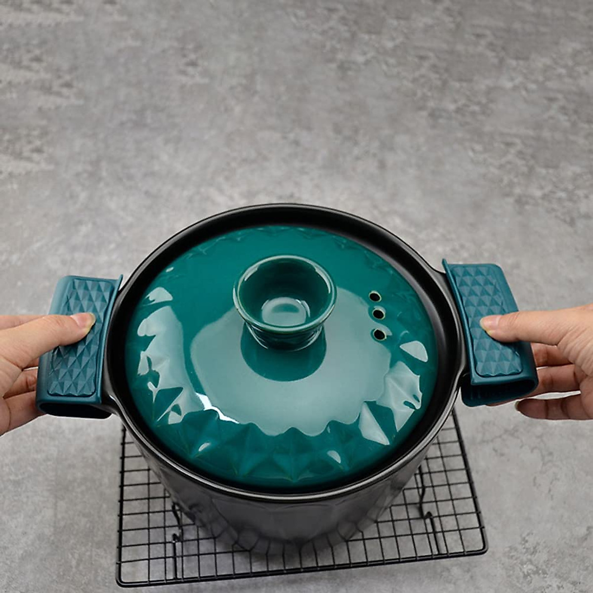 DOITOOL 3 Pairs Silicone Assist Handle Holder Heat Insulated Hot Pot Grip Handle Cover Scald- Proof Pan Grip Cover Sleeves for Cast Iron Woks Frying Pans Griddles Skillets Dark Blue