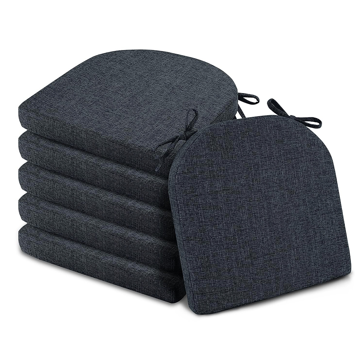 Basic Beyond Memory Foam Dining Chair Cushions, 6 Pack - Navy, 16 x 16 inches, Slip Resistant with Ties, Indoor Use, Modern Style, Resilient