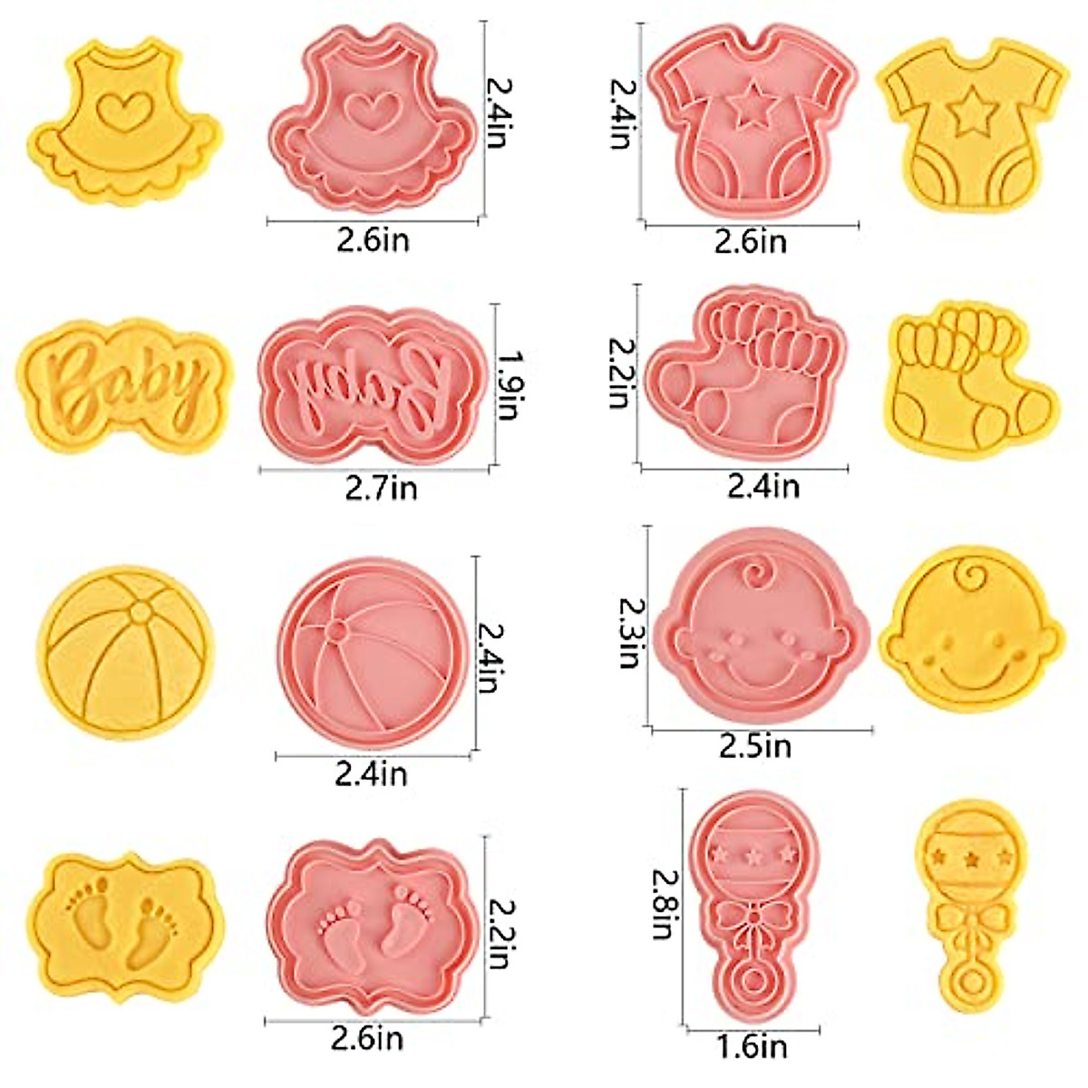 Baby Shower Cookie Cutters Set 8 Pcs with Plunger Stamps, Cute for Biscuit Cheese Baking