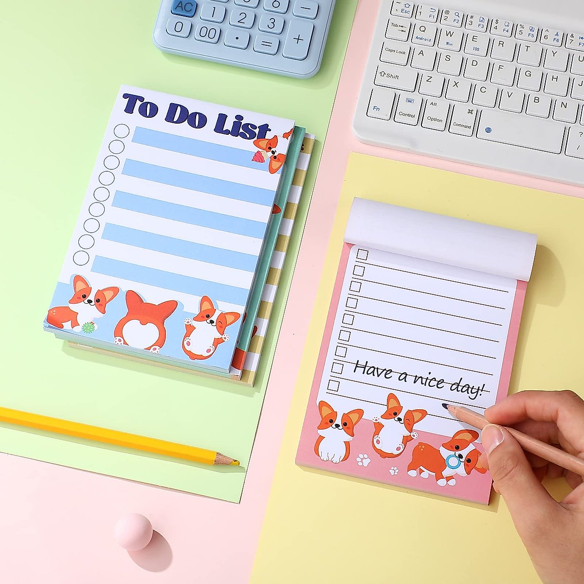 Geyee 4 Pads Corgis Sticky Notes Notepad Corgi Gifts for Dog Lovers, 200 Sheets to Do List Sticky Notepads Funny Kawaii Welsh Dog Butt Humor Notebook Cute Notes with Lines Supplies, 4" x 6"