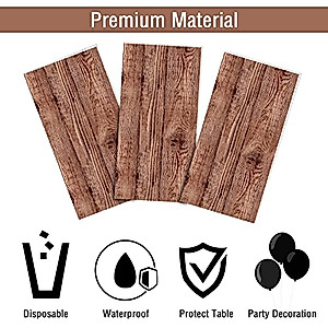 3 Pieces Wood Grain Tablecloth Brown Wood Plastic Table Cover Rectangular Table Decoration for Kitchen Dining Room, Barbecue Thanksgiving Fall Autumn Party