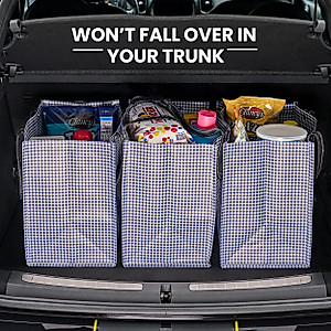 Heavy Duty Reusable Grocery Bags, Foldable Grocery Reusable Bags, 3-Pack Multipurpose Grocery Tote Bags, X-Large Reusable Grocery Bags with Handles & Hard Bottom (10 Gallons, Blue)