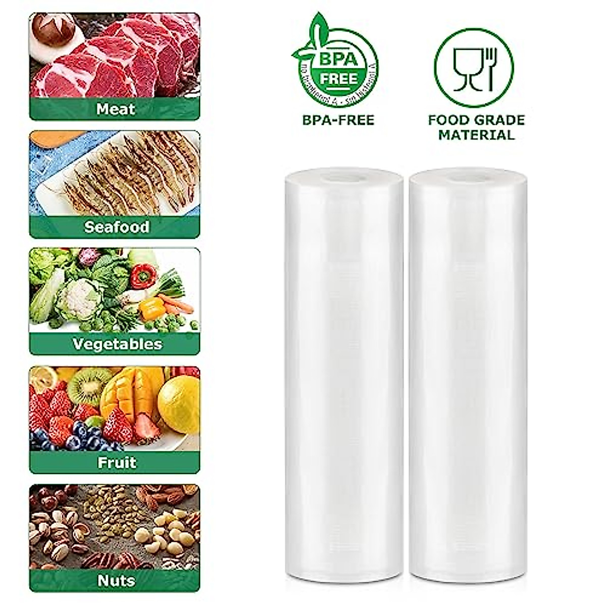 FRESKO Vacuum Sealer Bags Rolls 2 Packs 11" x 20', Commercial Grade Seal a Meal Bags for Storage Food and Sous Vide, BPA Free, Heavy Duty Customized Size Freezer Bags for Vacuum Sealer