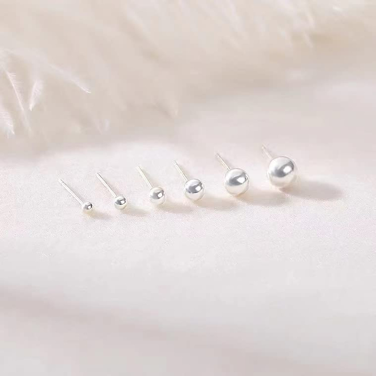 925 Sterling Silver Stud Earrings for Women, Sterling Silver Earrings Tiny Stud Earrings for Multiple Piercings 5 Pairs Different Sizes Stud Earrings Set 2mm 3mm 4mm 5mm 6mm