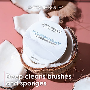 Japonesque Makeup Brush and Sponge Cleanser Balm, Coconut Scented, Solid, Mess-Free Formula, Travel Friendly