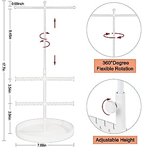Jenseits Jewelry Organizer Stand, 3 Tier Necklace Organizer Holder Tree, Adjustable Height Jewelry Earring Display Towers, Long Necklaces Bracelets Jewelry Storage Rack for Dresser Bathroom Vanity