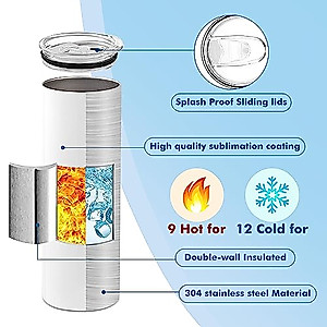 Fun-worx Skinny Straight Tumbler 20oz 4 Pack with Lids for Sublimation Stainless Steel Insulated Tumblers Blank White