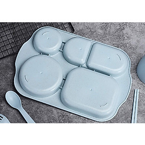 Nicunom 8 Pack Unbreakable Divided Plates, 5-Compartment Wheat Straw Tray Divided Food Plates Lunch Trays Section Plates for kids Adults, Microwave Dishwasher Safe, BPA Free, 11 Inch