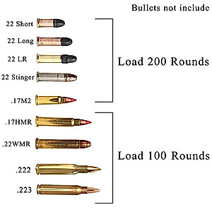 Tactical 100 Rounds Load 200 Shells Molle Rifle Pistol Bullet Cartridge Ammo Pouch Ammunition Shell Carrier Holder Storage Case Waist Bag for 10/22 .22LR .17HMR .222 .223 Cal 5.56mm