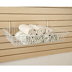 Epoxy Chrome Wire Basket for Pegboard, Slatwall or Gridwall (Set of 6), Merchandiser Baskets, Perfect For Commercial or Retailer, 24” L x 12” D x 4” H, Shallow Baskets (White)