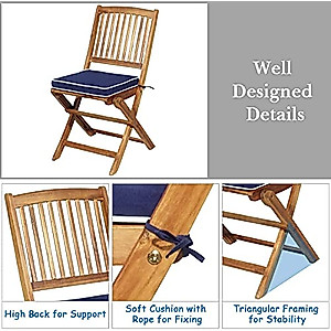 HAPPYGRILL 3-Piece Patio Bistro Set Table & Chair with Cushions Foldable Wooden Furniture Chairs and Coffee Table for Outdoor Balcony Garden Backyard