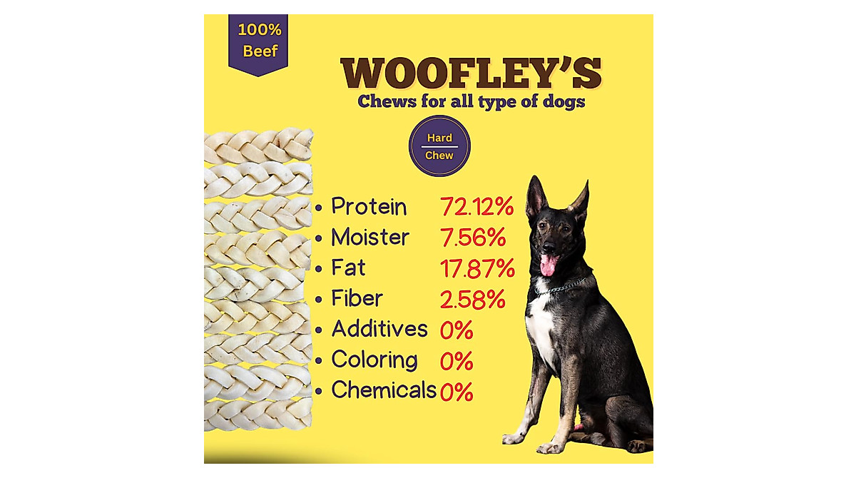 Woofley's Buffalo Beef Cheek Braids for Dogs - Long Lasting Chews