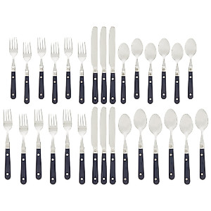Ginkgo International Le Prix Stainless Steel Dishwasher-safe 30piece flatware set, Service for 6, Navy Blue,22705