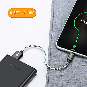 Bundle - 3 Items: 2 Pack 6 inch USB C Cable Short Fast Charging Cable + 1 Pack 0.5 Feet Short Lightning to USB Data Sync Cable