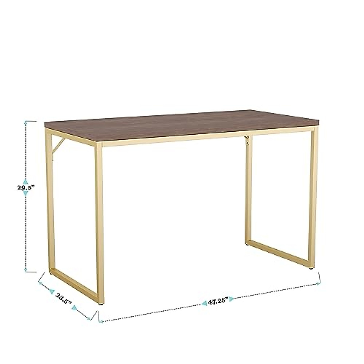 Martha Stewart Noah Home Office Parsons Desk in Walnut Wood Grain with Polished Brass Metal Frame