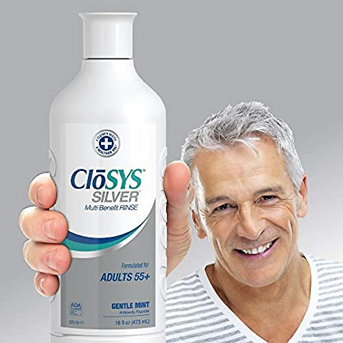 CloSYS Silver Fluoride Mouthwash, 16 Ounce (Pack of 2), Gentle Mint, for Adults 55+, Alcohol Free, Dye Free, pH Balanced, Fights Cavities and Strengthens Tooth Enamel